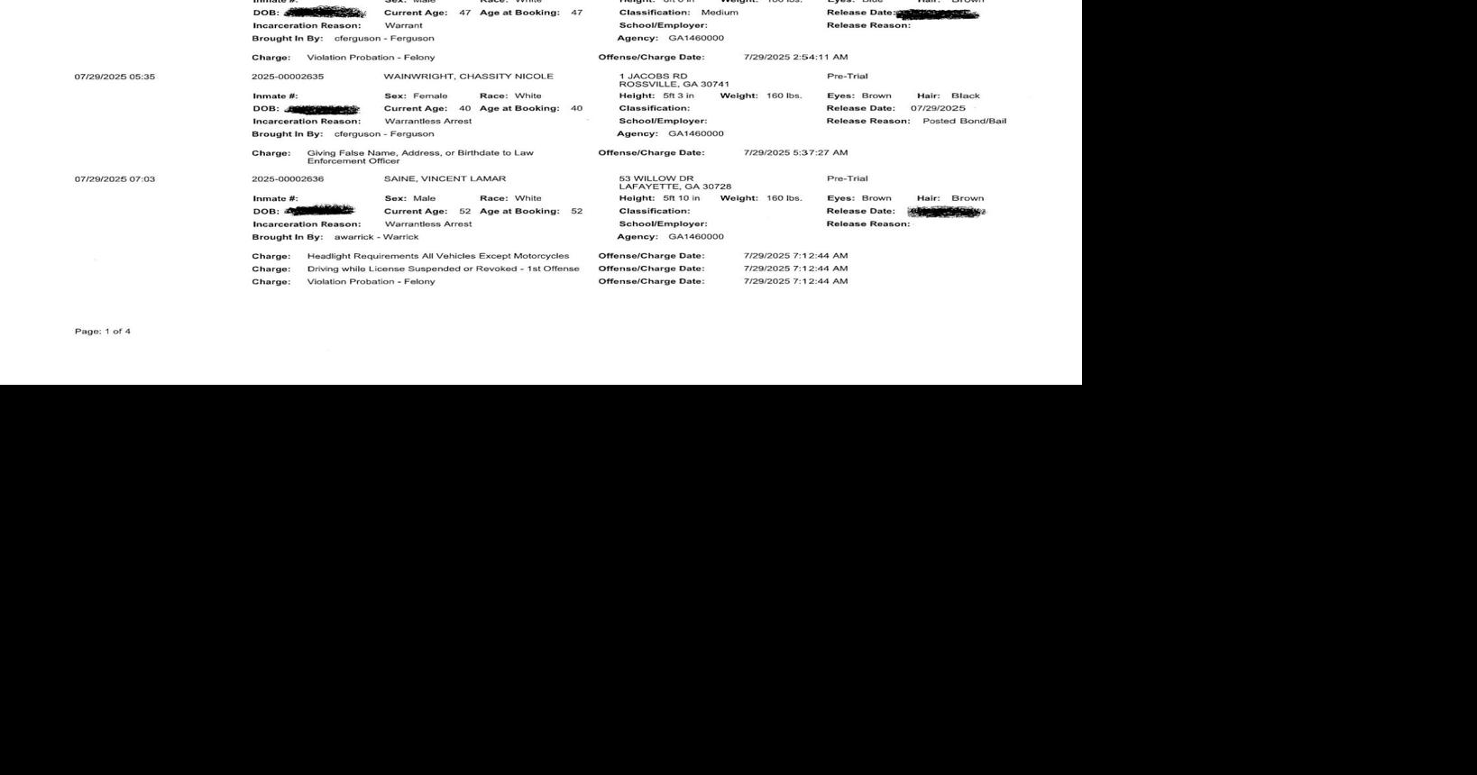Walker County Sheriff's Office booking report for Tuesday, July 29 ...