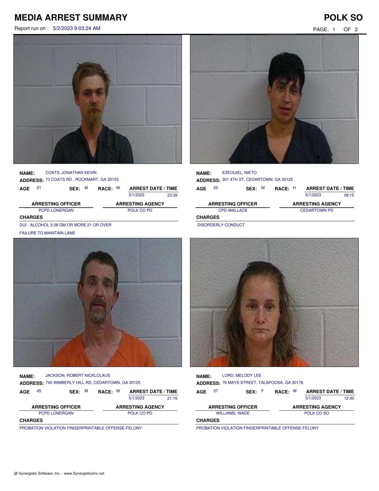 Polk County Jail Report for Tuesday, May 2 | Police Fire ...