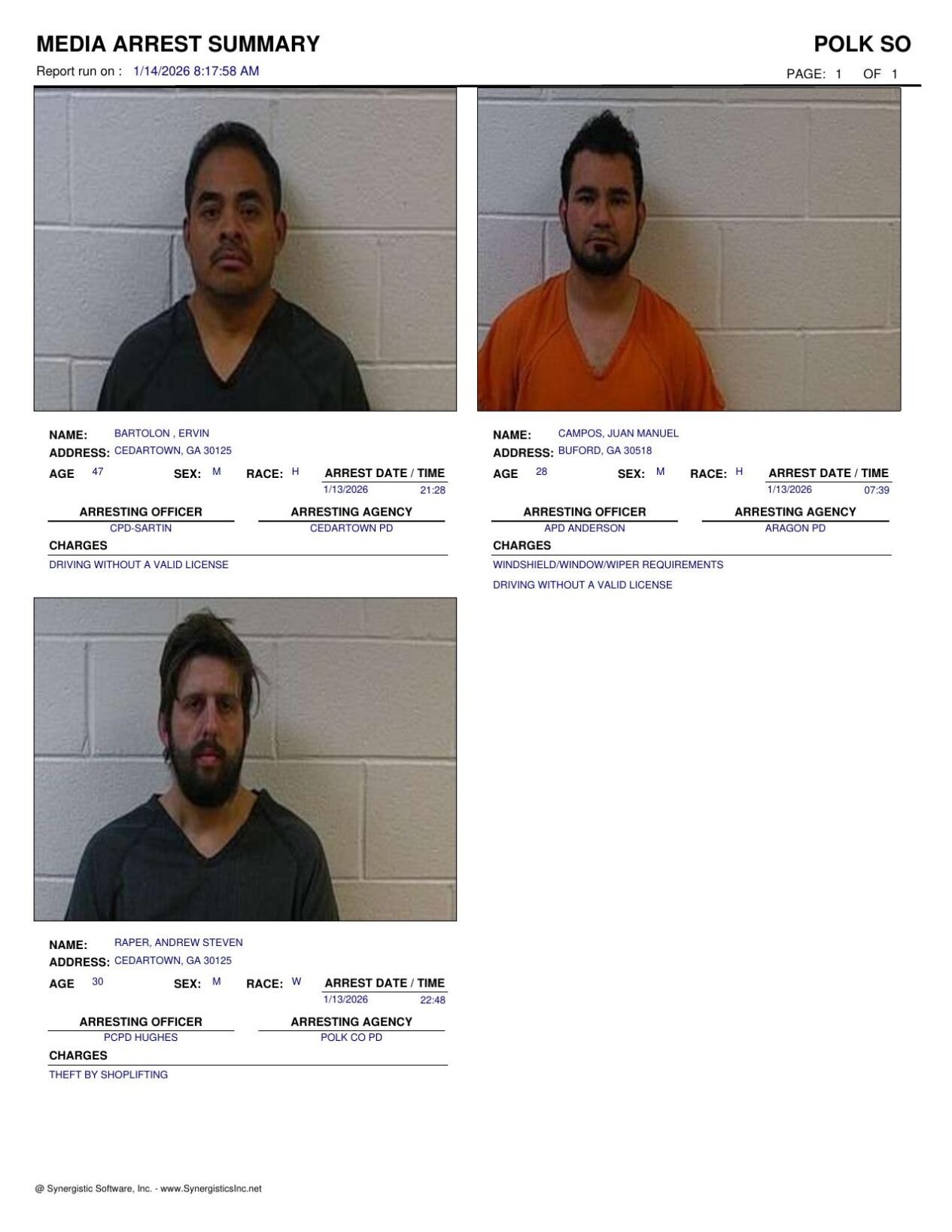 Polk County Jail Report for Wednesday, Jan. 14 | Police Fire ...