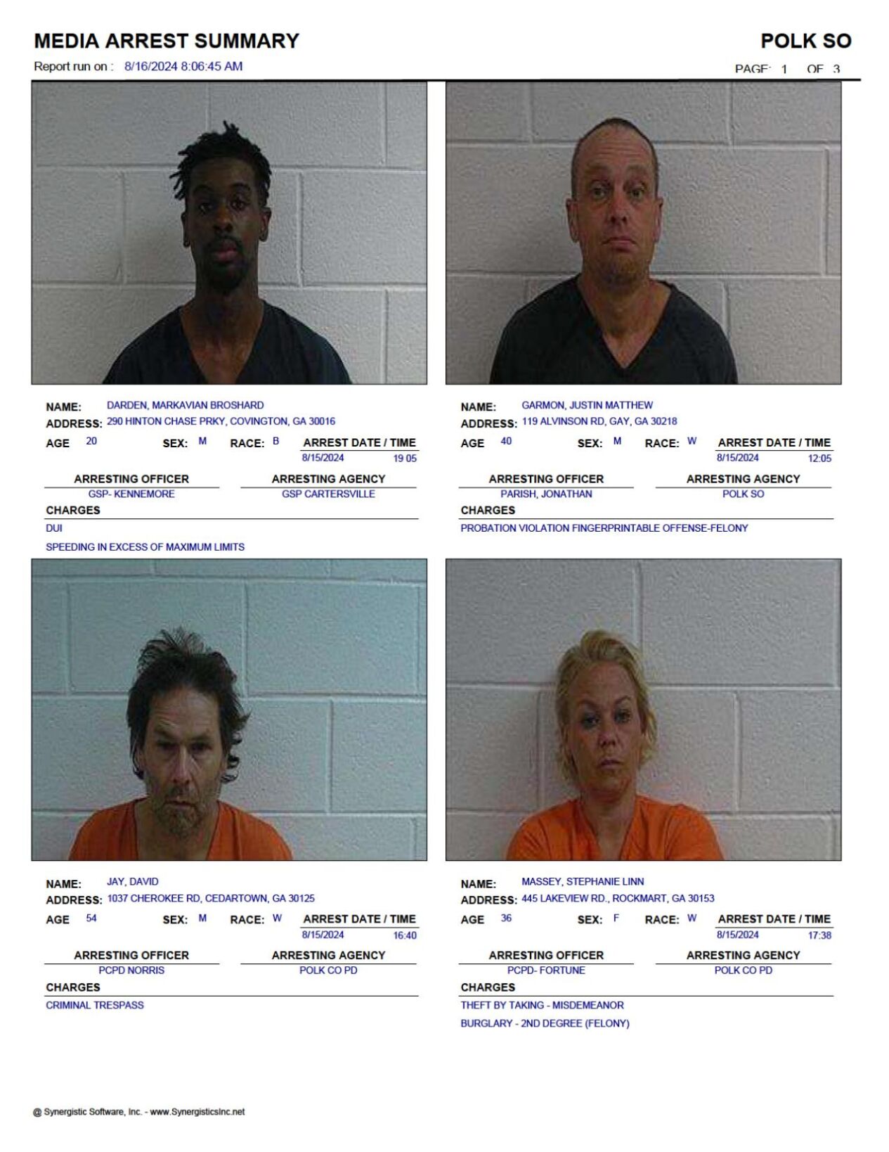 Polk County Jail Report for Friday, Aug. 16 | Police Fire ...