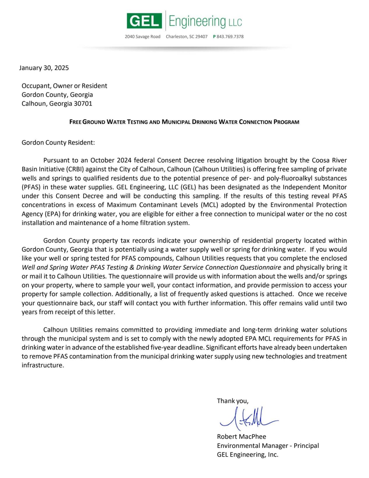 PFAS Well Sampling Information to be Sent to Residents | Gordon Life ...