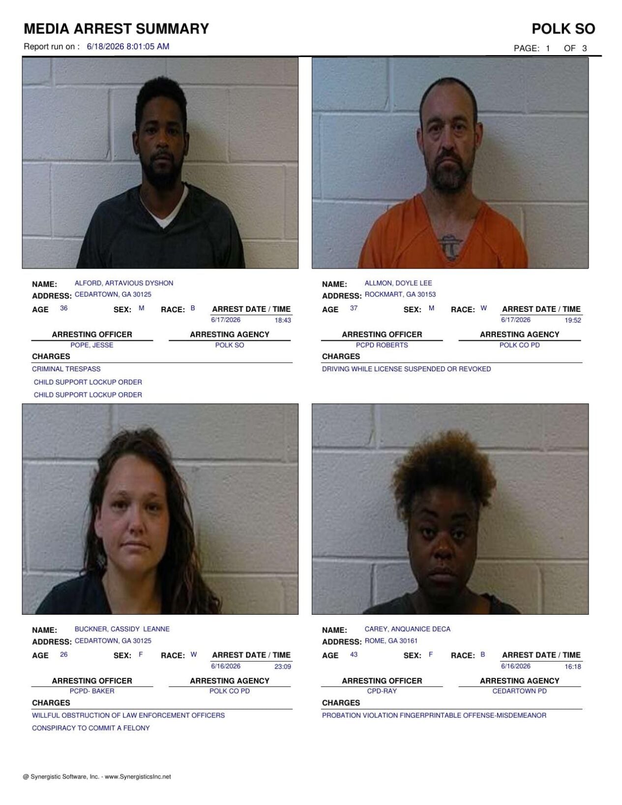 Polk County Jail Report for Thursday, June 18 | Police Fire ...