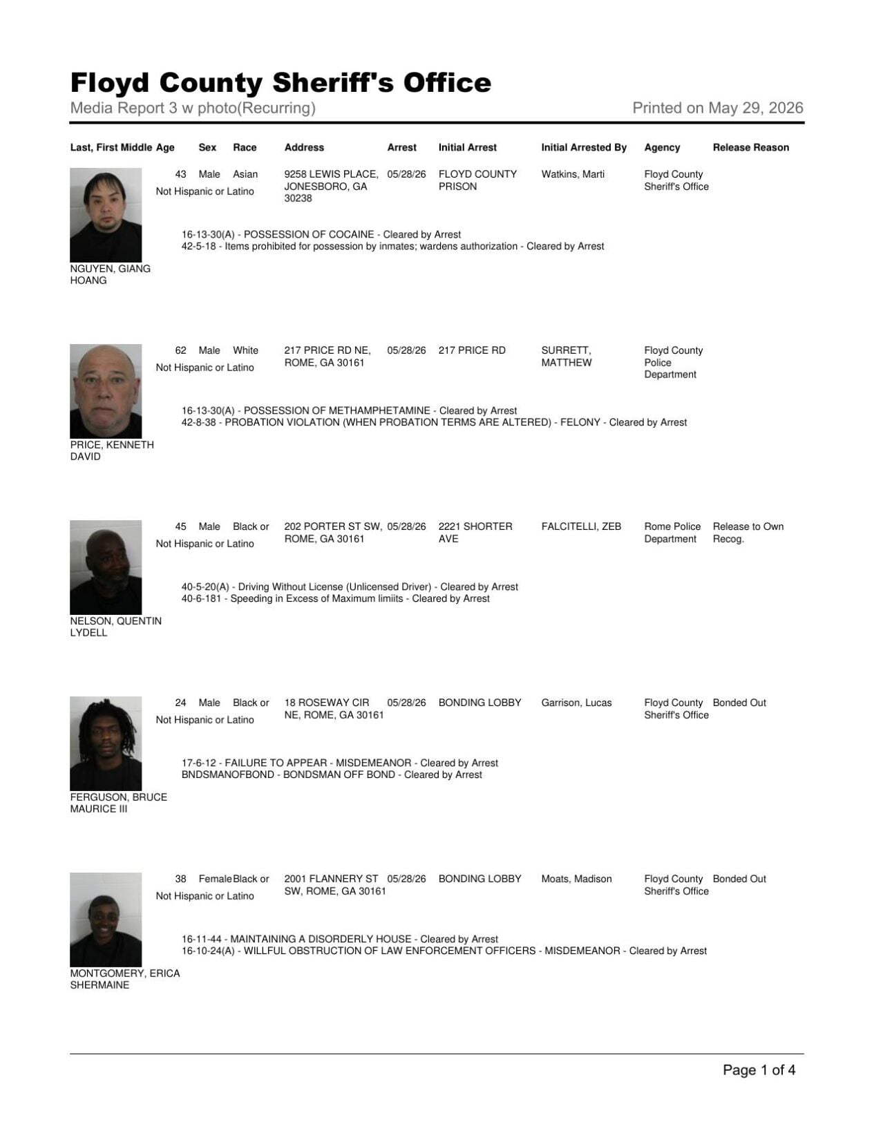 Floyd County Jail report for 8am Friday, May 29 | Police/Fire news ...