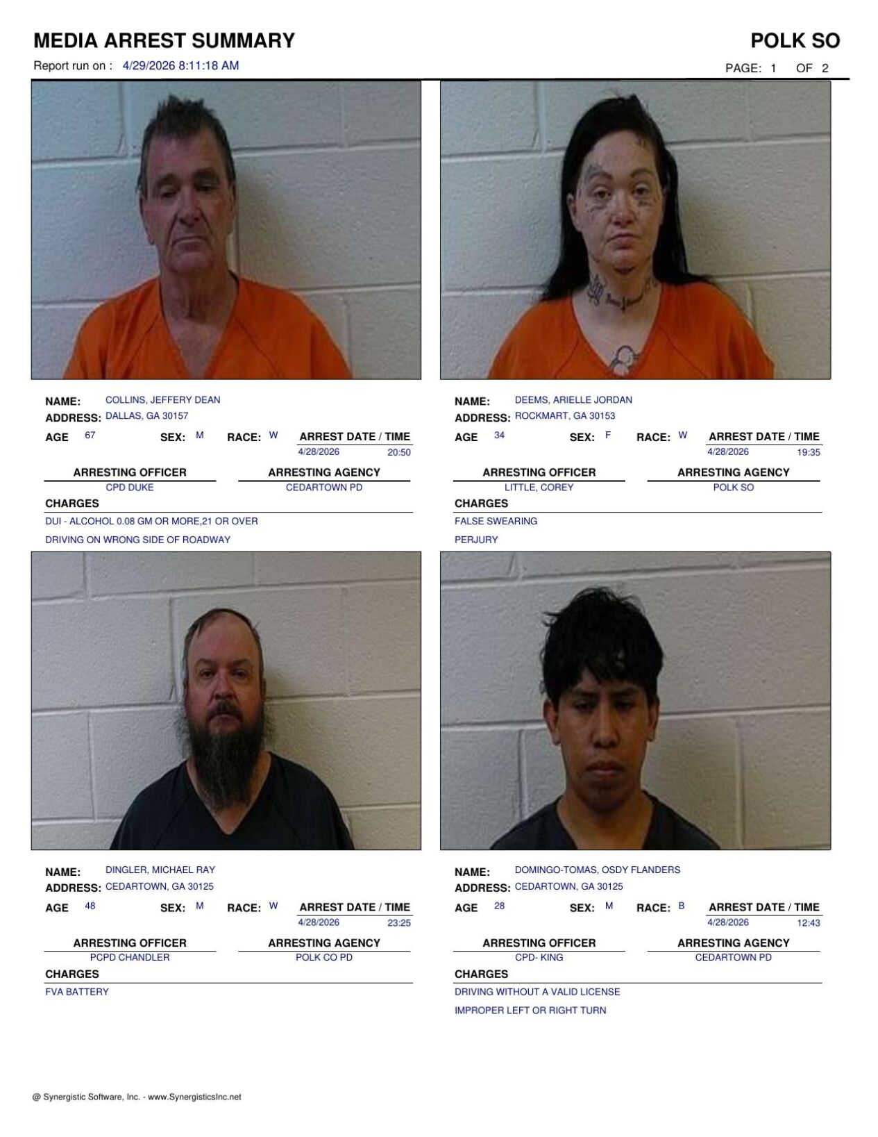 Polk County Jail Report for Wednesday, April 29 | Police Fire ...