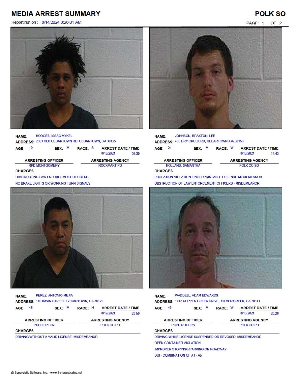 Polk County Jail Report for Wednesday, Aug. 14 | Police Fire ...