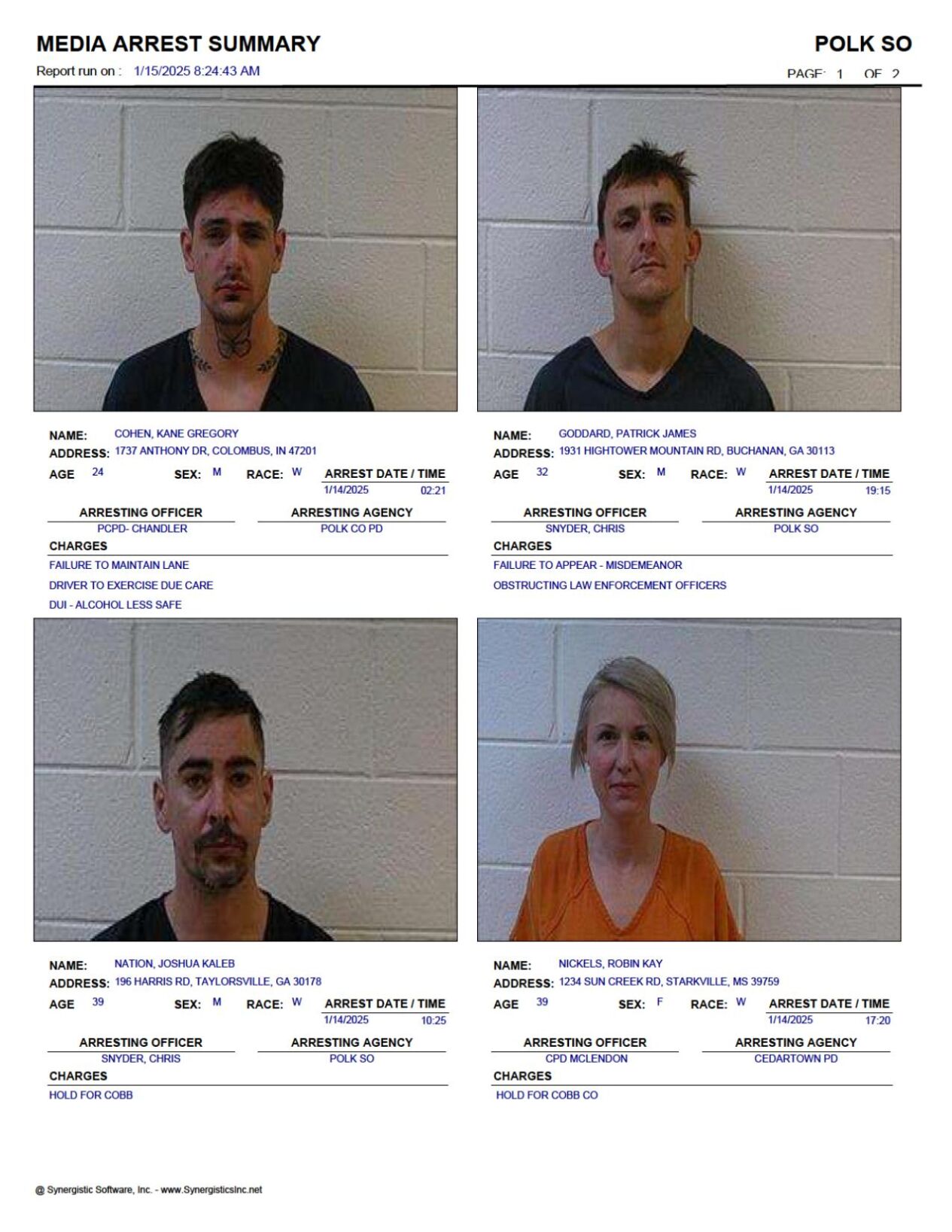 Polk County Jail Report for Wednesday, Jan. 15 | Police Fire ...