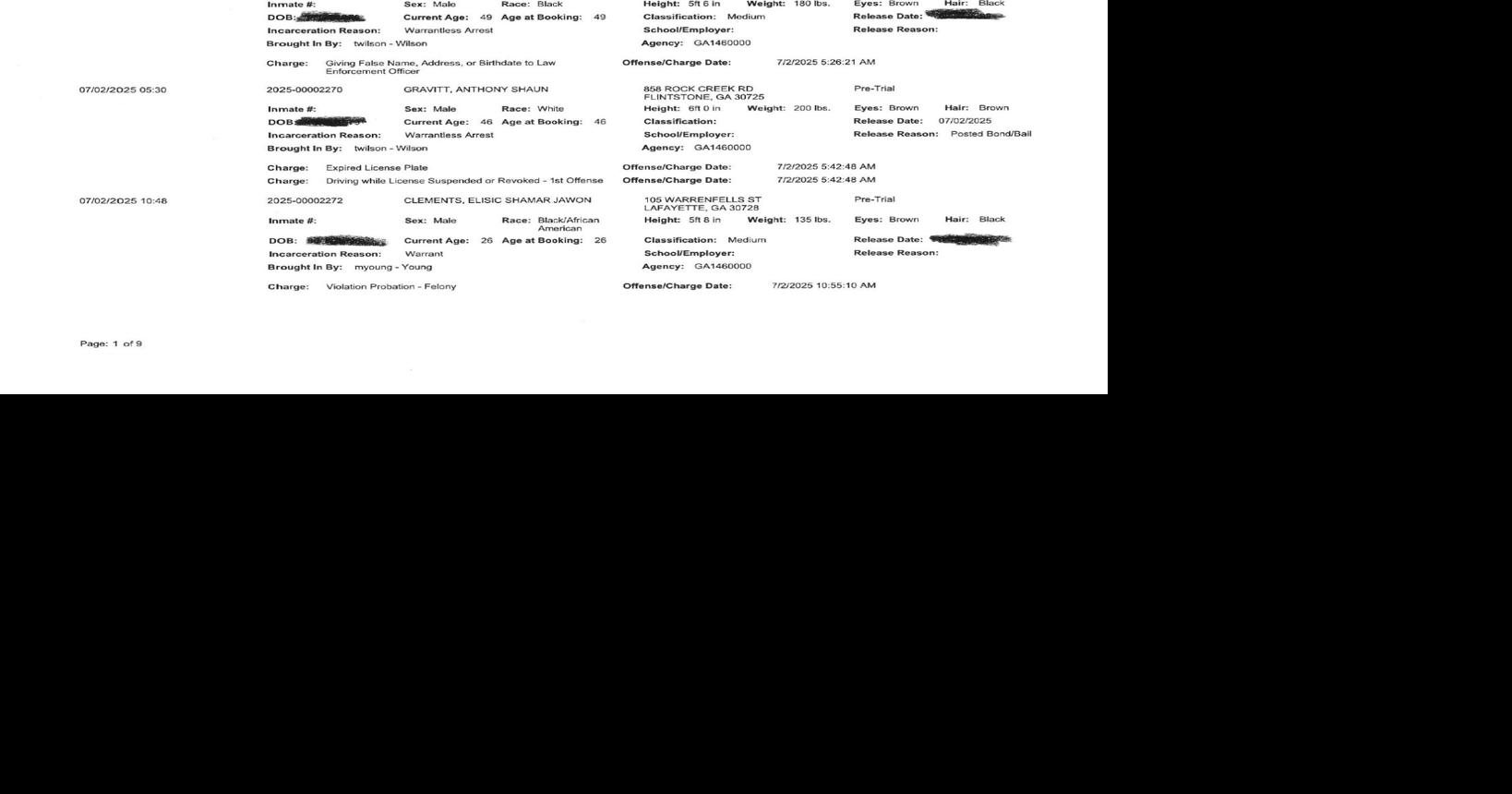 Walker County Sheriff's Office booking report for Wednesday, July 2 ...