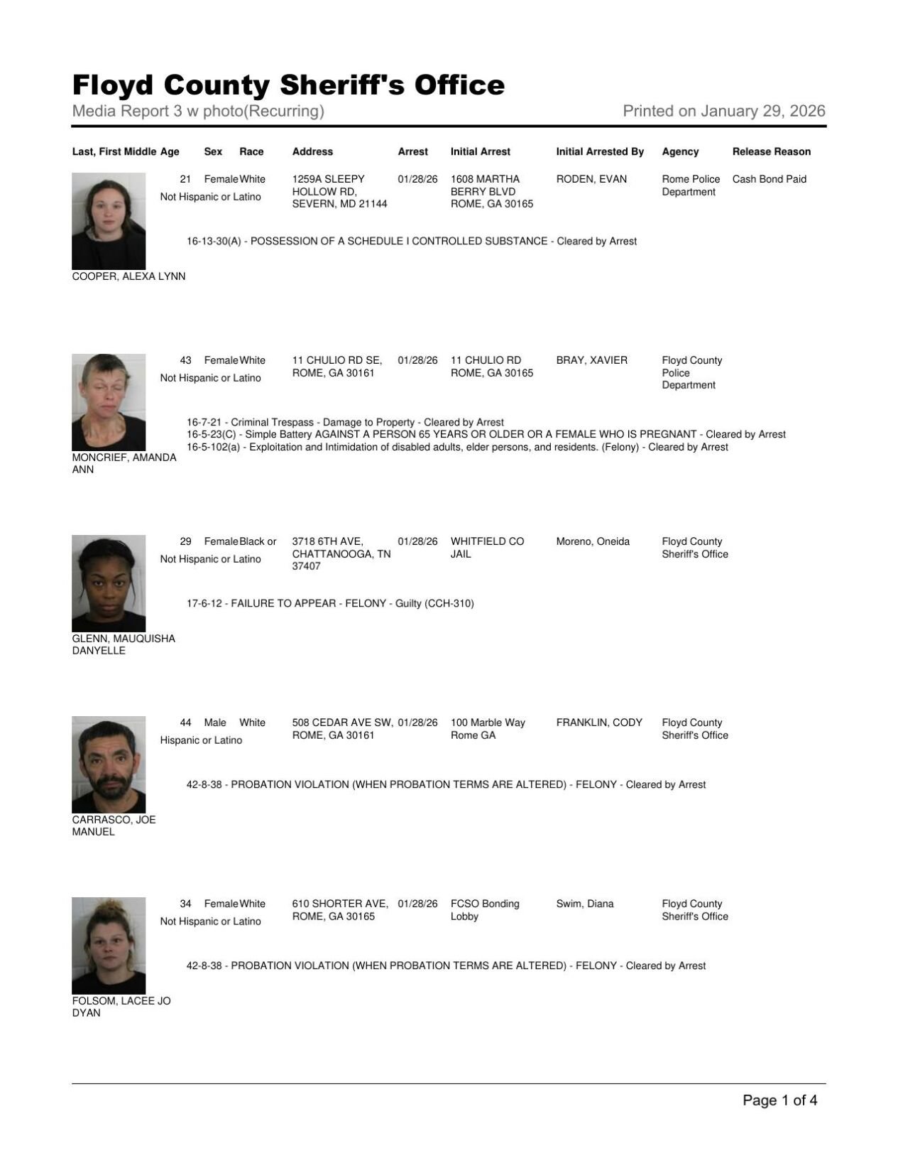 Floyd County Jail report for 8 a.m. Thursday, Jan. 29 | Police/Fire ...