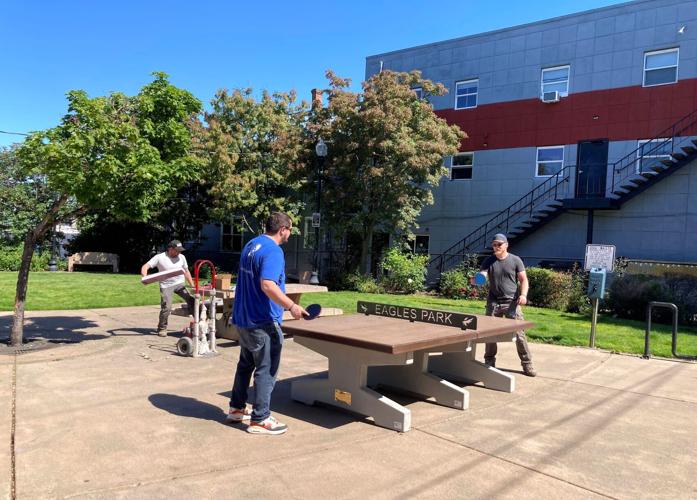 Eagles Park receives concrete cornhole boards and ping pong table ...