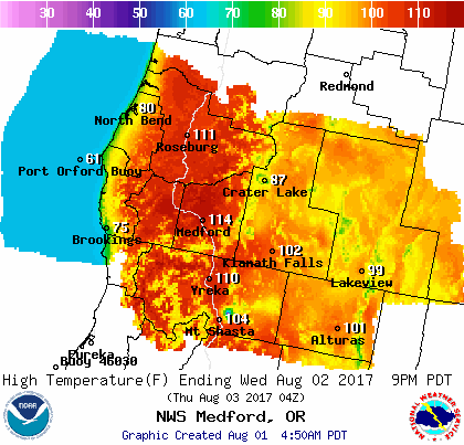 Wednesday expected to be hottest day ever in Roseburg | Weather ...