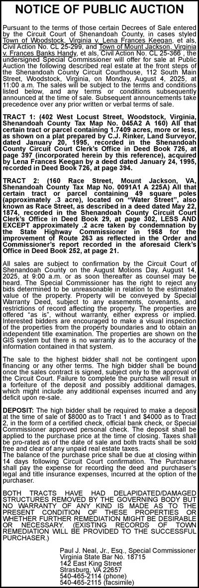 Public Auction 8/4/25 | Notices | nvdaily.com