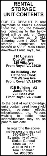 Stokes General Store Auction 6/1 | Notices | nvdaily.com