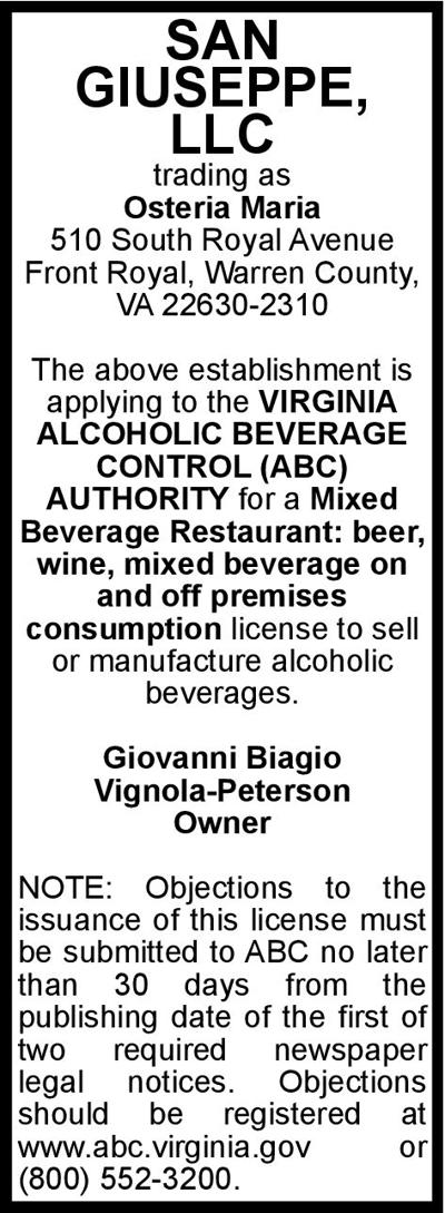 Osteria Maria ABC Notice | 3-10 & 17 | Notices | nvdaily.com