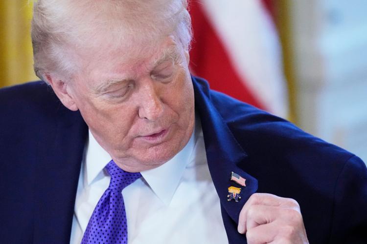 Trump wears a new 'Happy Trump' lapel pin, but insists he's never happy ...