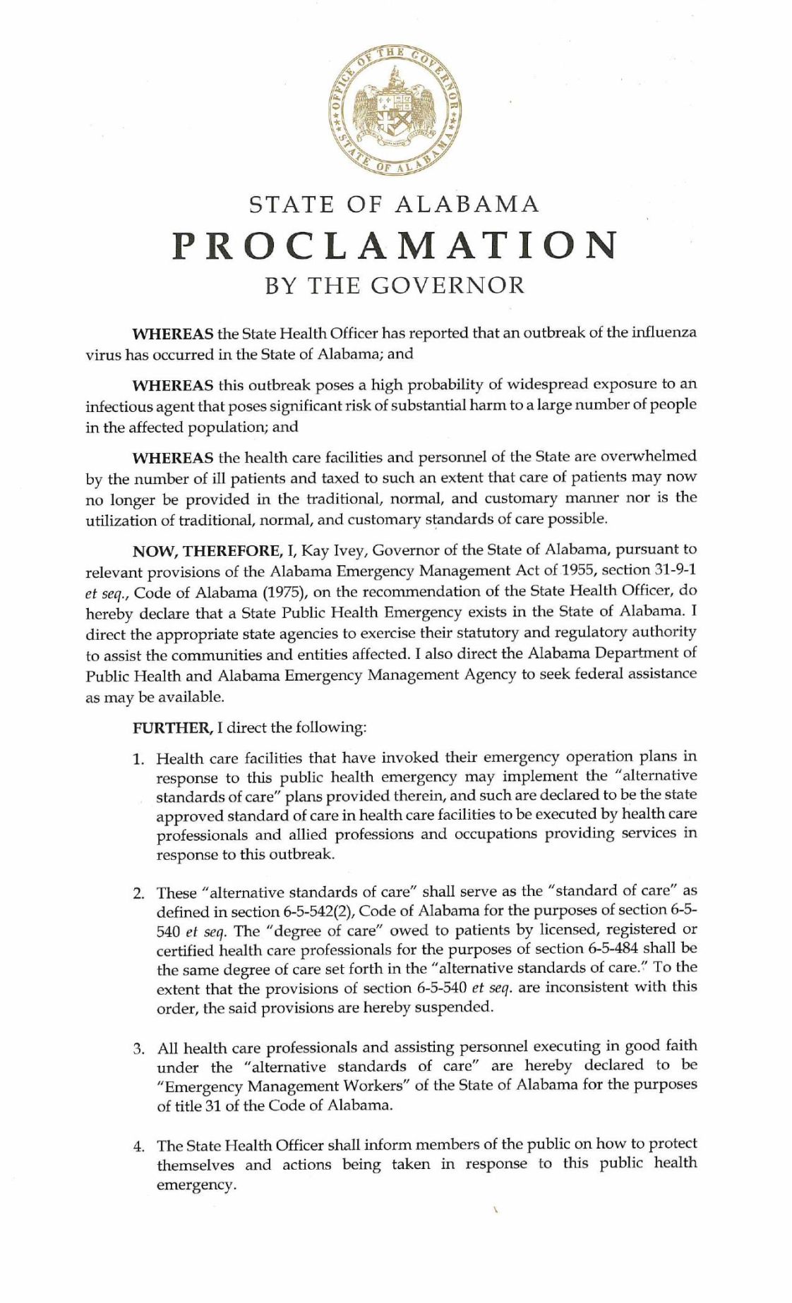 Flu outbreak prompts Gov. Ivey to proclaim Public Health Emergency