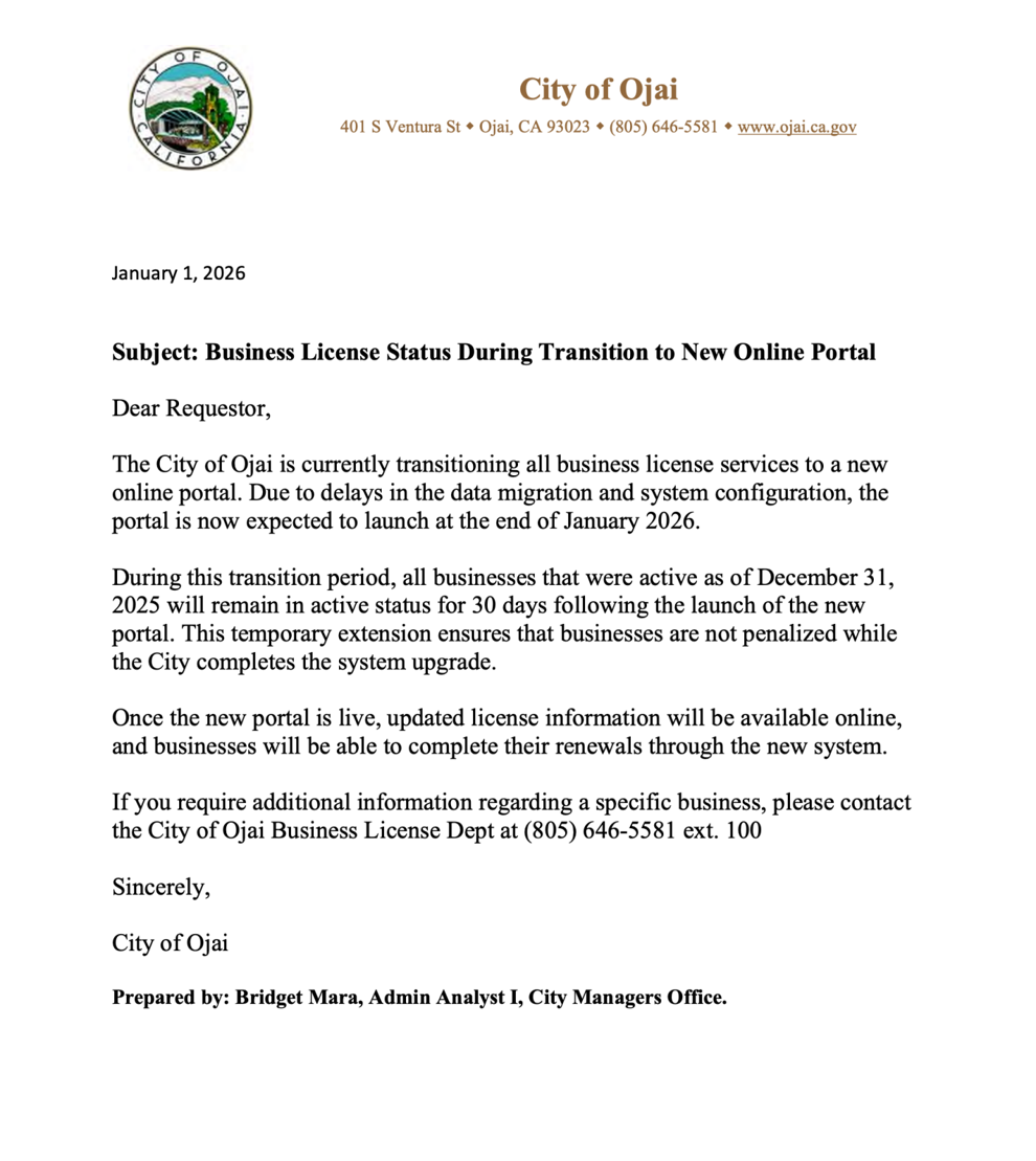 Ojai halts business license renewals during system turnover | News ...