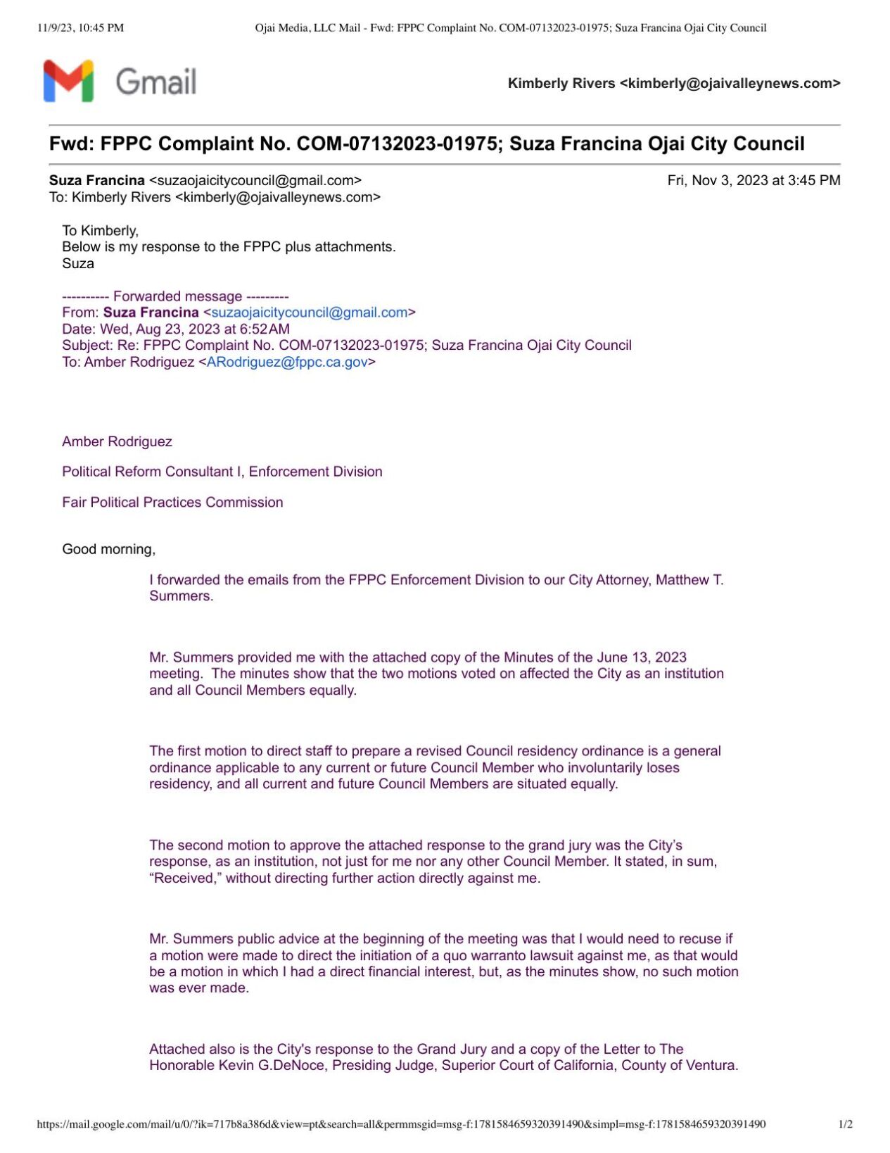 FPPC dismisses complaint against Mayor Pro Tem Francina | Government ...