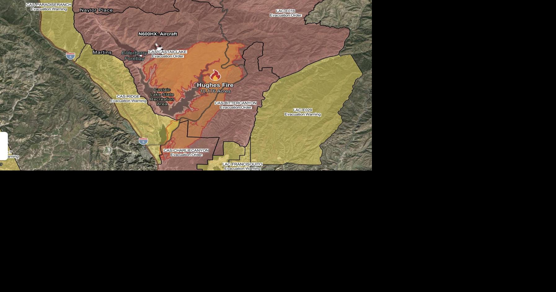 HUGHES FIRE: Castaic fire at 10,396 acres, evacuation orders lifted, 36 ...