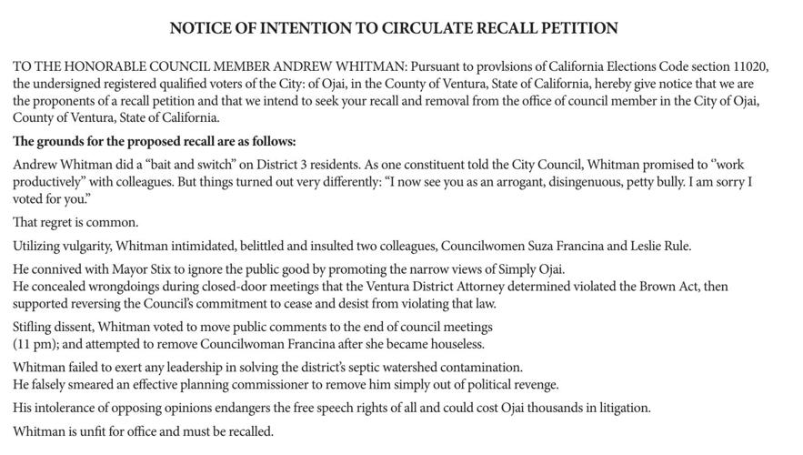 Whitman recall started by new PAC | Elections | ojaivalleynews.com