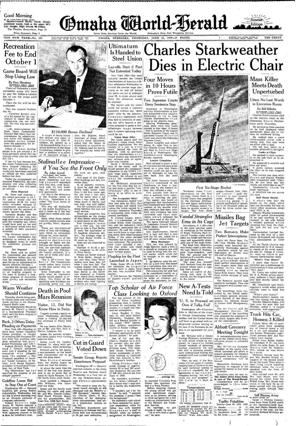 Back in the day, June 25, 1959: Killer Charles Starkweather dies in ...