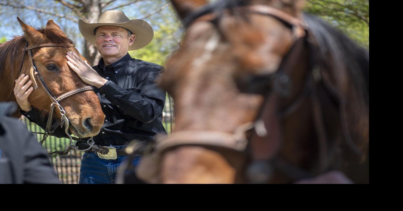 Nebraska volleyball coach John Cook joins Gov. Pillen on horseback ride