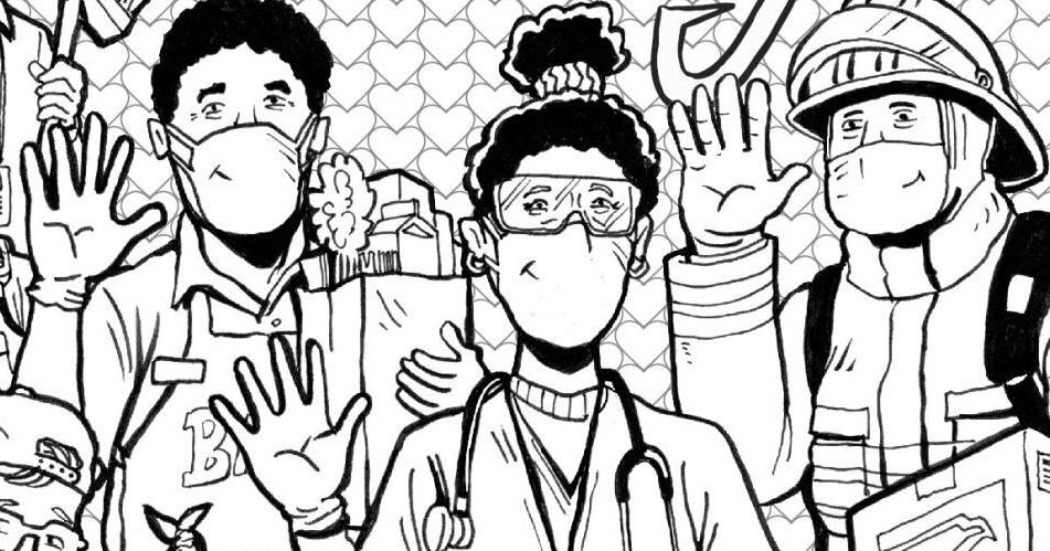 Download an Essential Workers coloring sheet for National Coloring Book Day