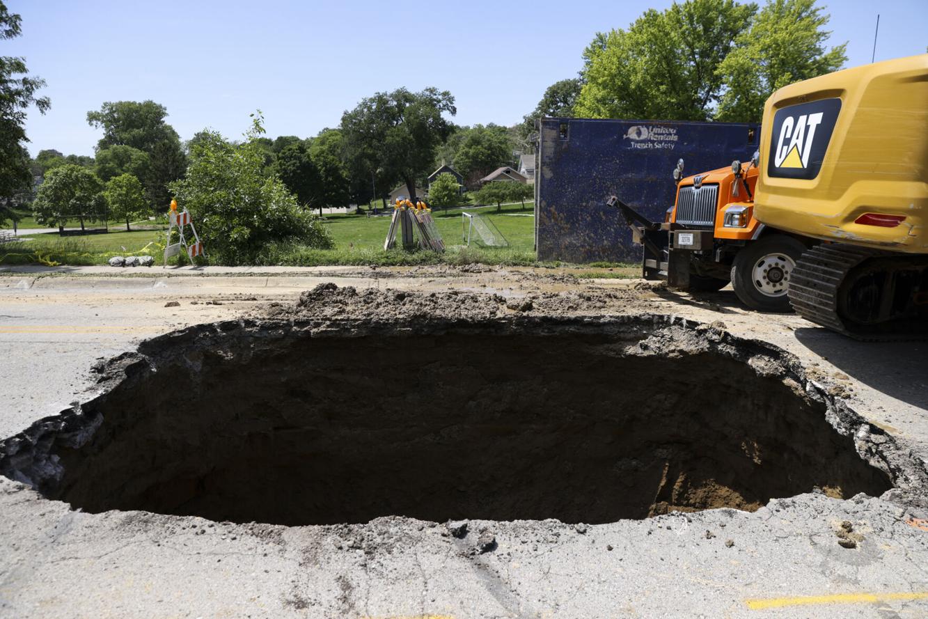Photos: Sinkhole causes closure at 33rd and Cass Streets in Omaha
