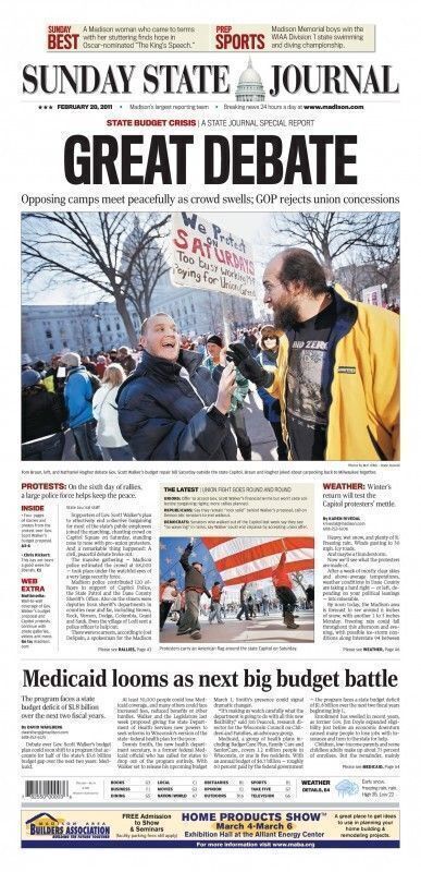 Front pages from historic Scott Walker protests