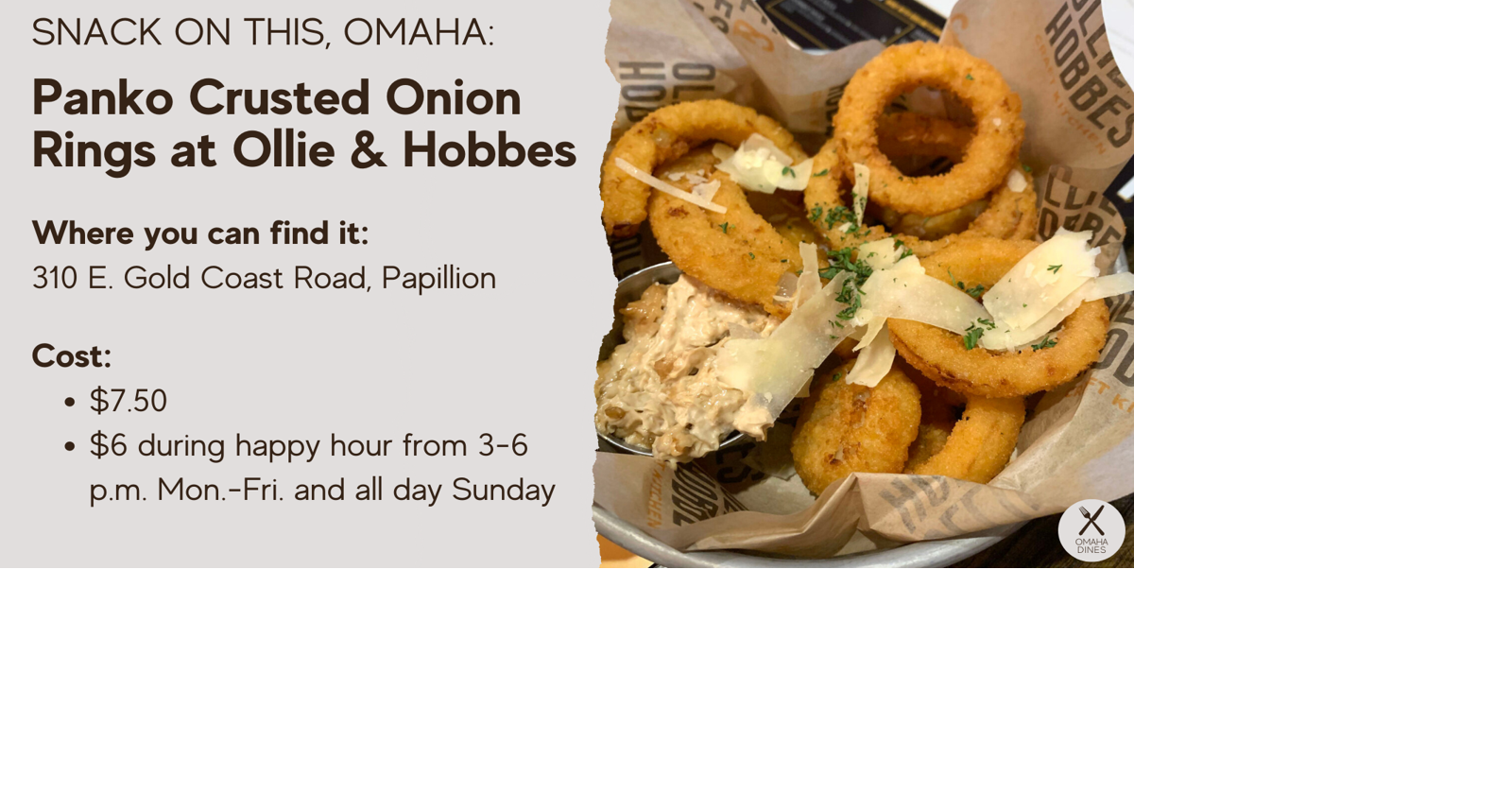 Snack on this, Omaha: Panko Crusted Onion Rings at Ollie & Hobbes