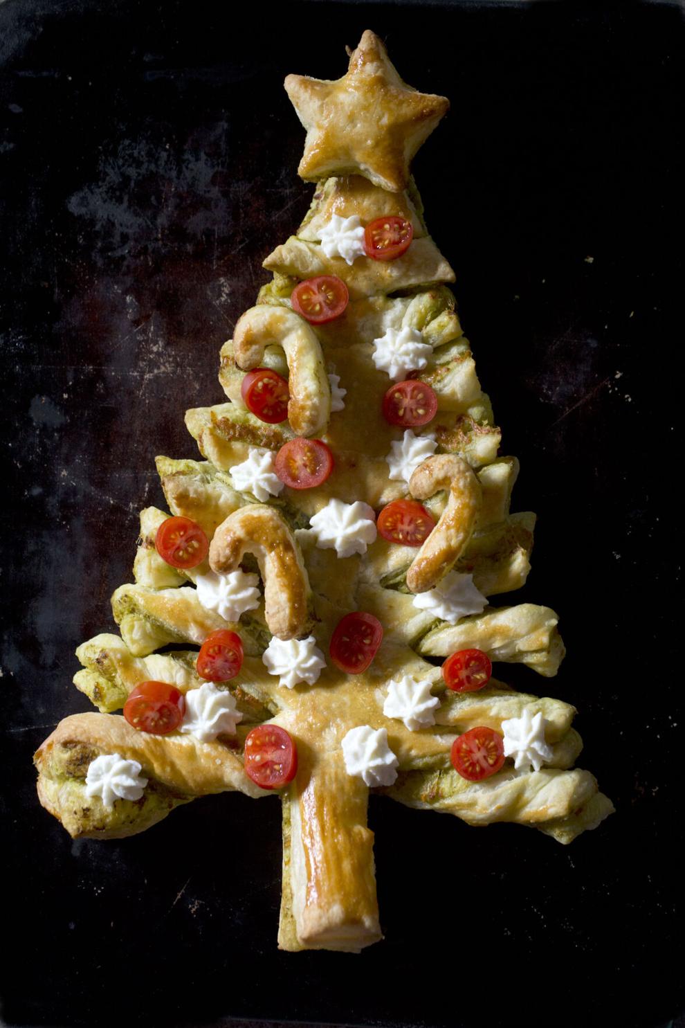 Christmas tree-shaped puff pastry is the perfect colorful holiday side dish
