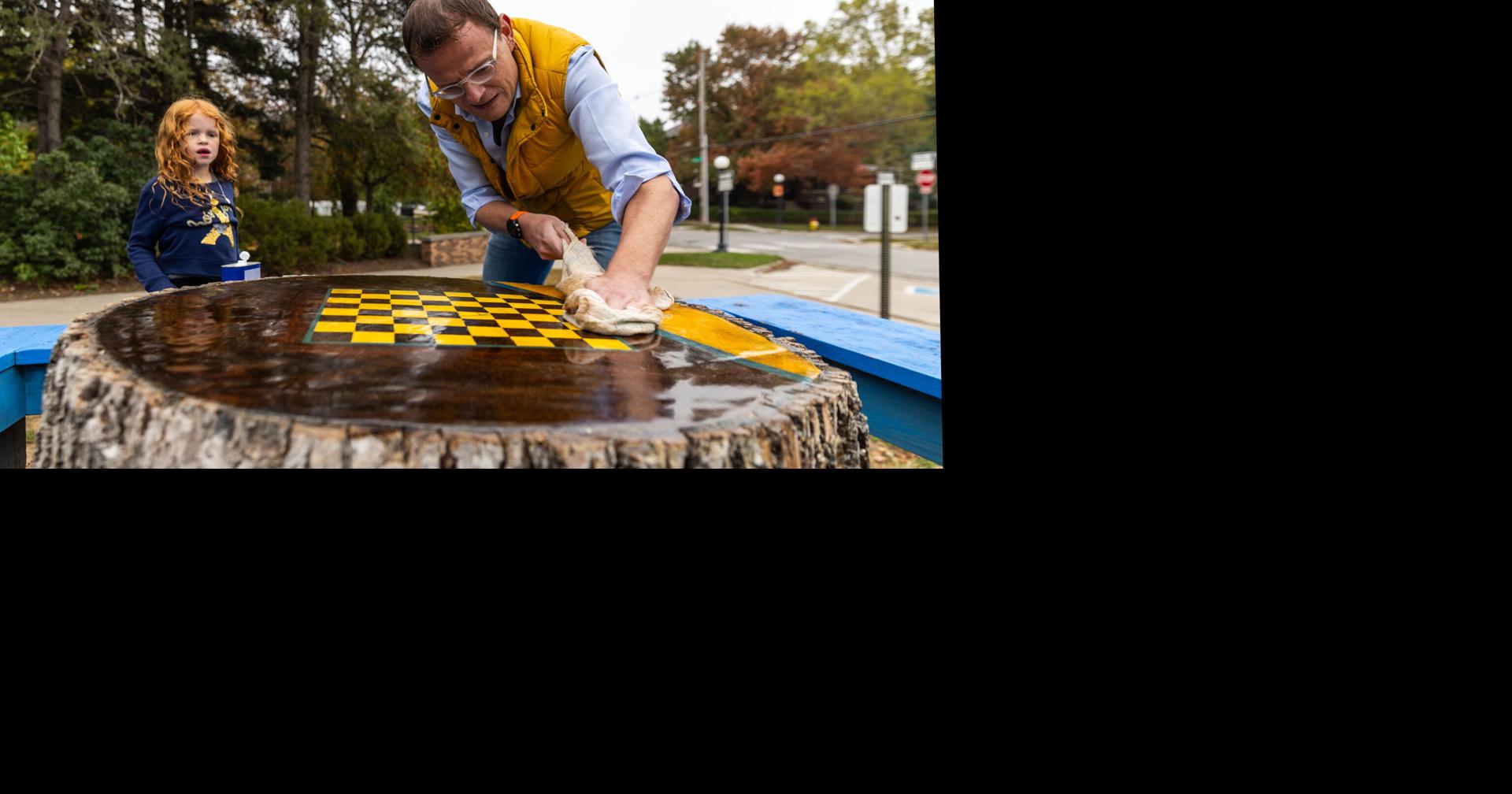 Photos: Dundee man adds chess boards to elementary school tree stumps