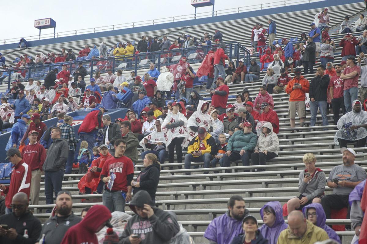 OU football: Sooner fans wait during weather delay in Lawrence, Kansas ...