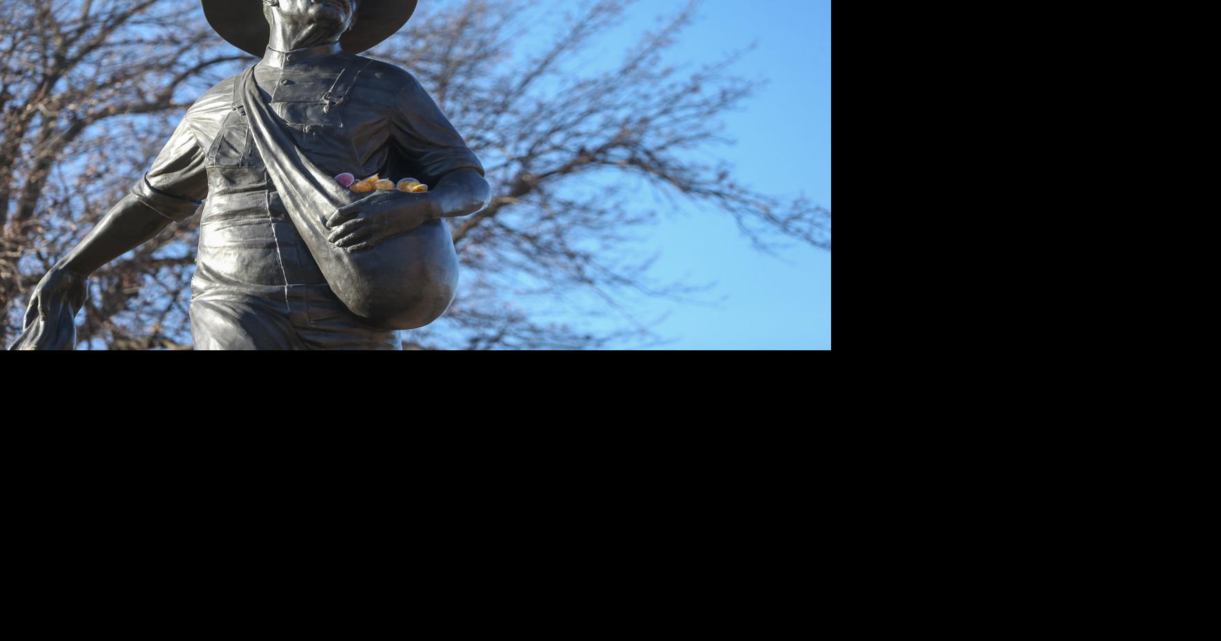 OU football: Peach cups placed in the Seed Sower statue ahead of ...