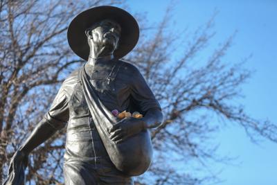 OU football: Peach cups placed in the Seed Sower statue ahead of ...