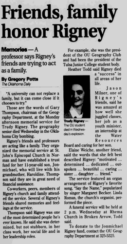 Coverage of Trudy Rigney in The Oklahoma Daily, 1995-2000 | | oudaily.com