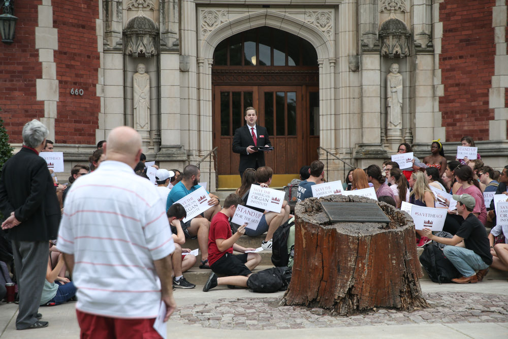 Supporters of American Organ Institute participate in Evans Hall sit-in ...