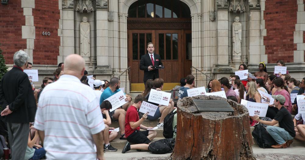 Supporters of American Organ Institute participate in Evans Hall sit-in ...