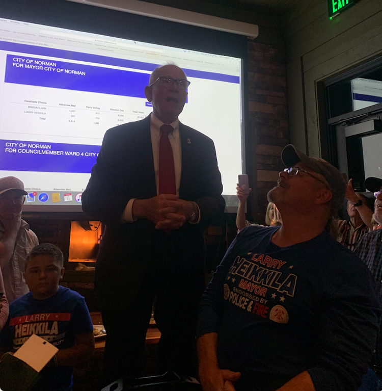 Larry Heikkila celebrates winning Norman mayoral race, Breea Clark ...