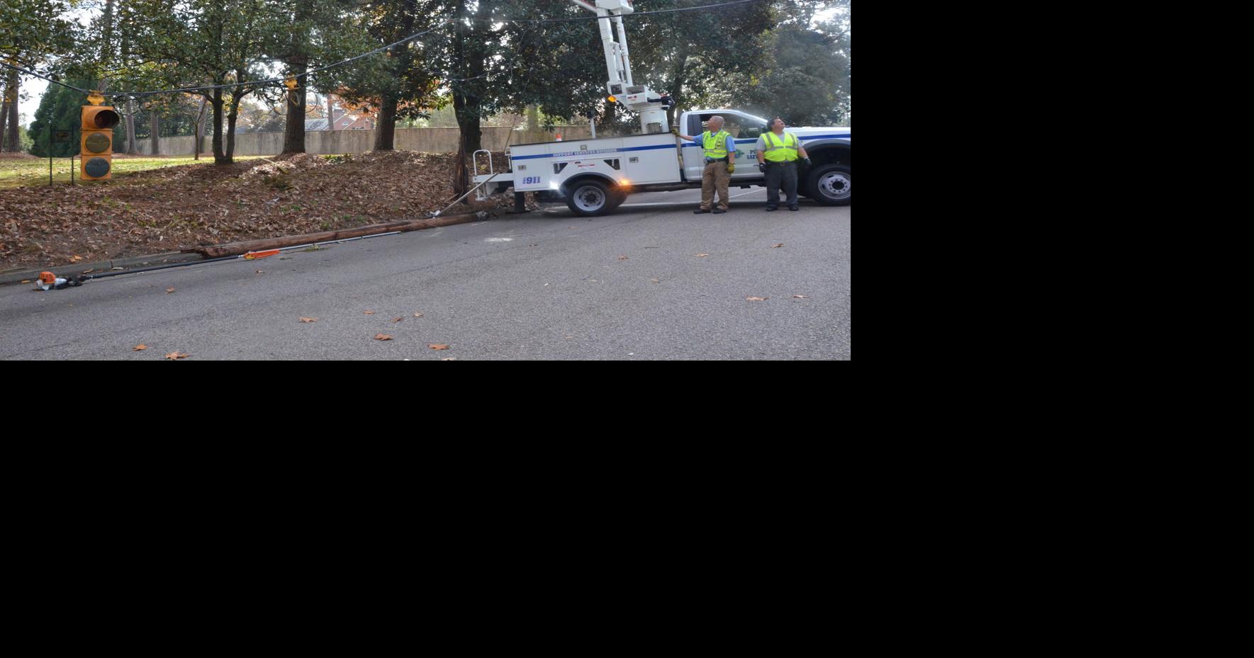 Dump truck hits power pole, causes traffic light outages on Whiskey Road