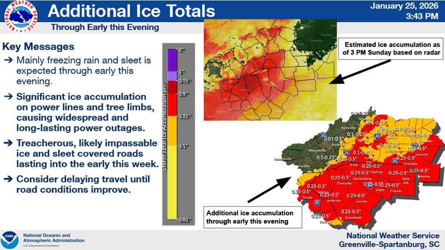 Ice storm warning, power outages continue in Upstate SC