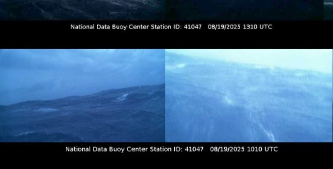 Ocean buoy camera captures swells from Erin in SC Atlantic
