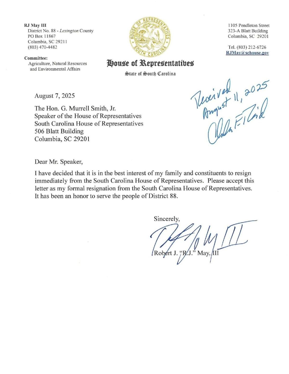 RJ May Resignation Letter
