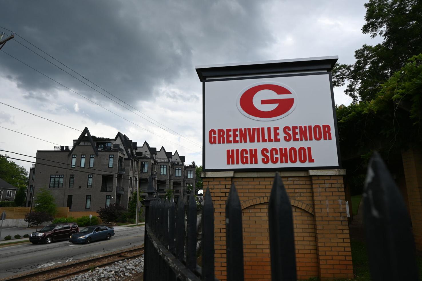 Greenville County Schools building parking lot near downtown