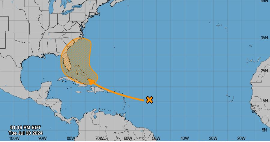 Tropical weather system headed toward southeast U.S. coast