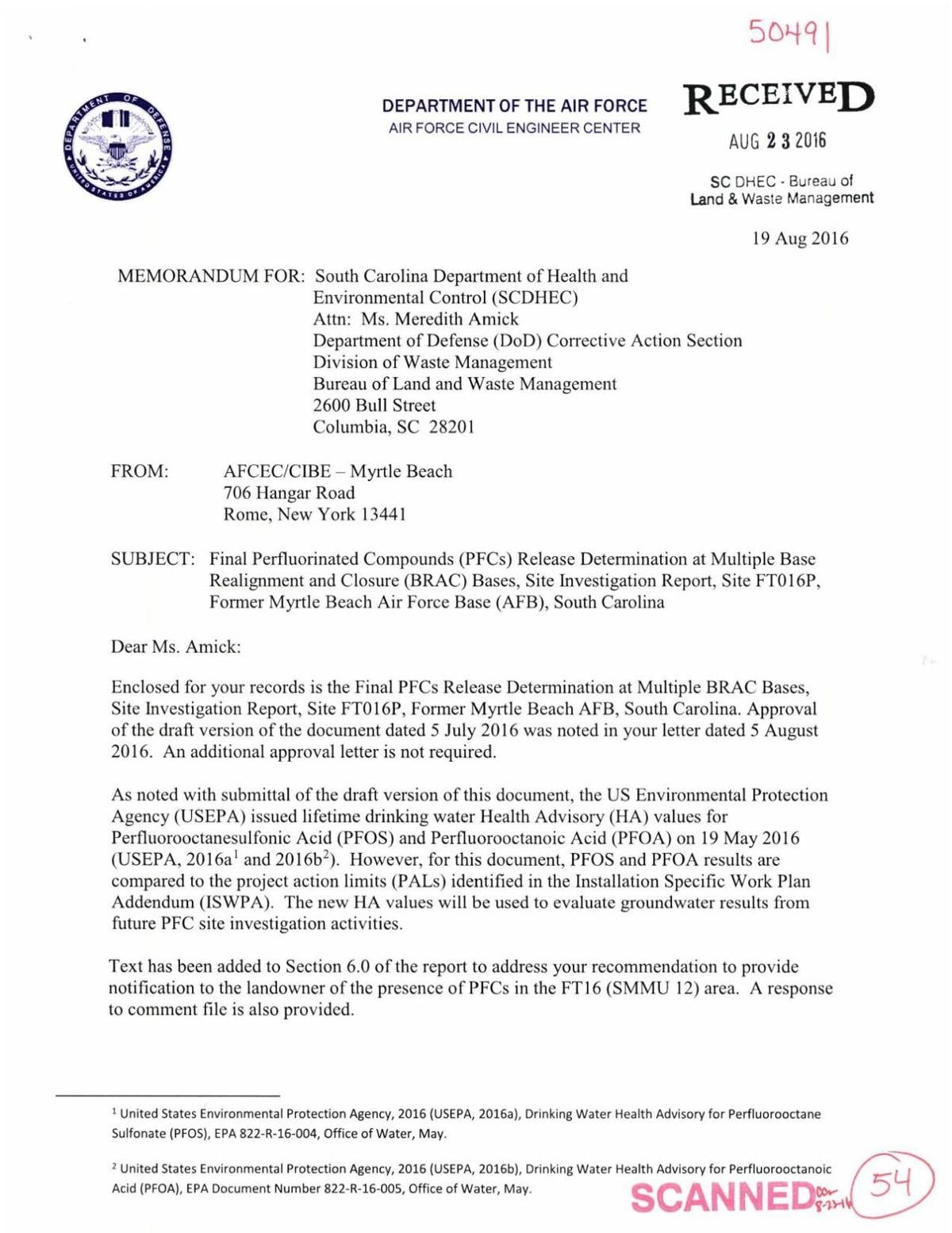 Air Force study on PFAS at former Myrtle Beach Air Force Base