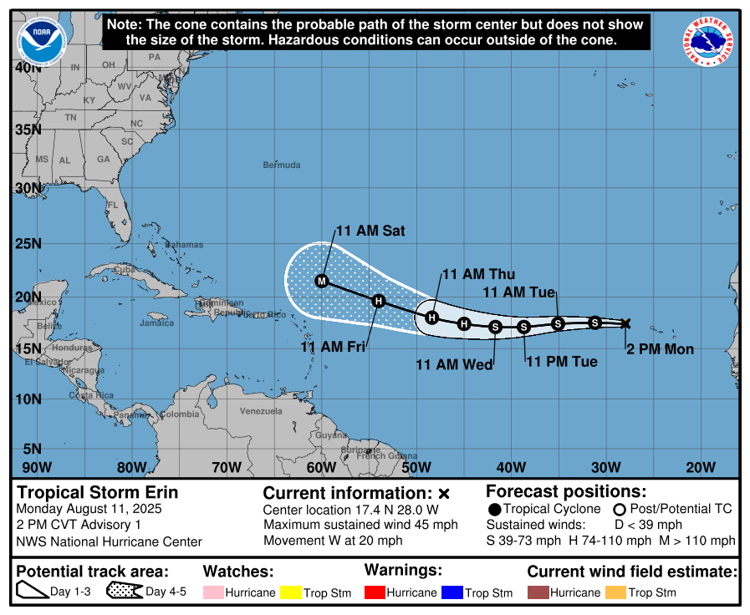 Tropical Storm Erin could be first hurricane of the season
