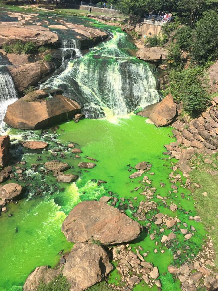 Safe dye turns Reedy River bright green in South Carolina