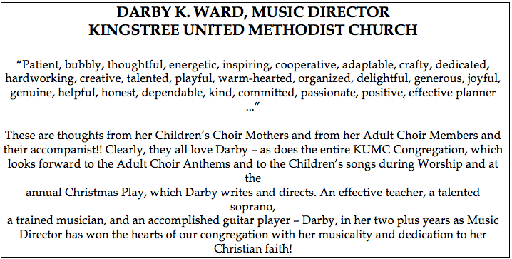 Kingstree United Methodist Church honors music director Darby K. Ward