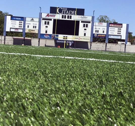 Citadel football's new turf going in stitch by stitch at Johnson Hagood ...