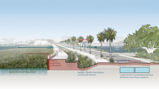 What's the status of Charleston's city seawall project?